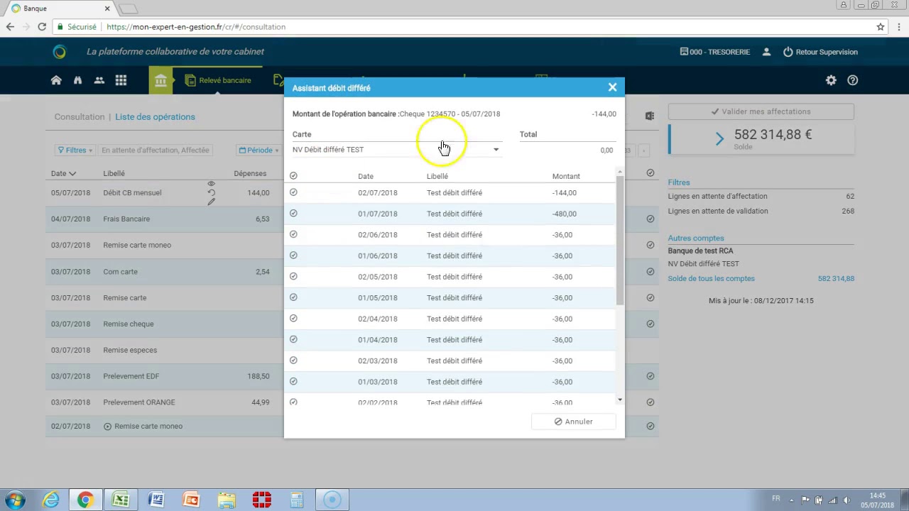 Banque - CB à débit différé dans Open MEG - easy Compta