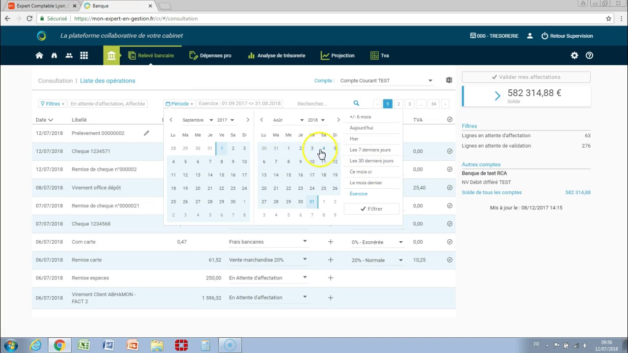 La gestion des filtres dans l'onglet banque d'Open Meg - easy Compta